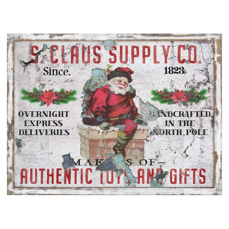 Santa Claus Sign Christmas Sign Vintage Holiday Decor Large | Etsy