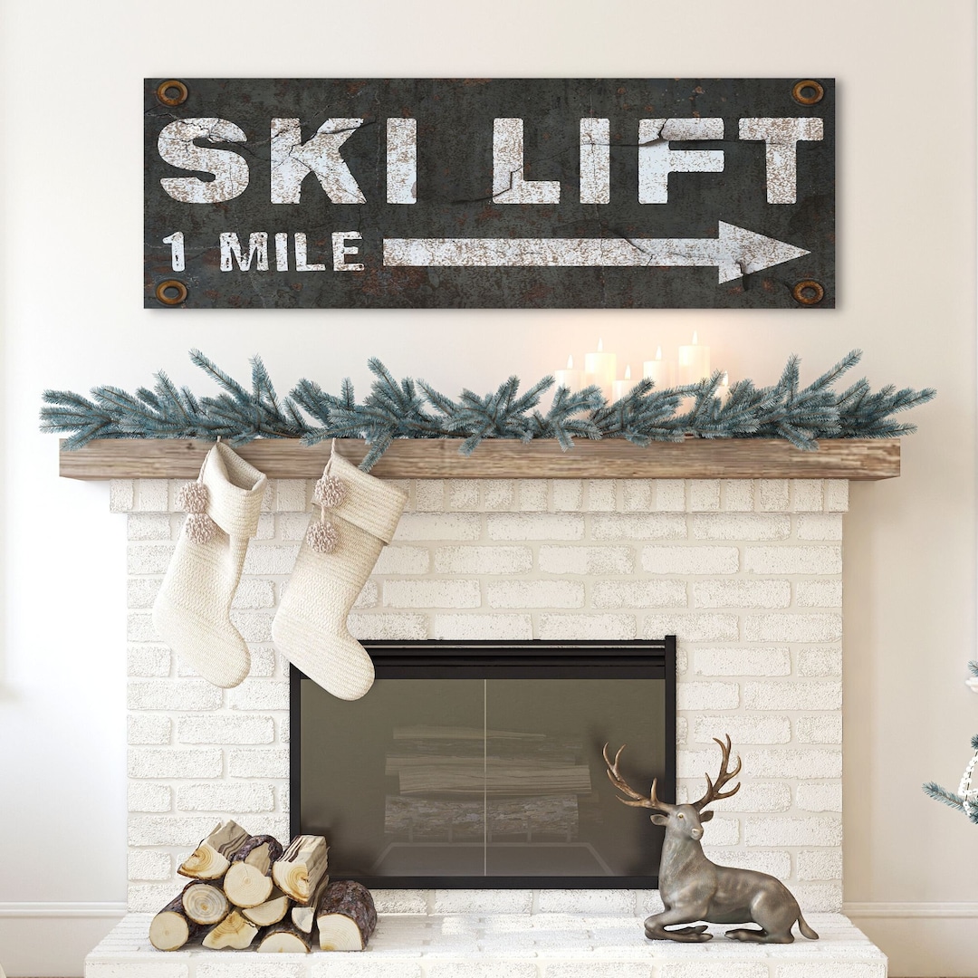 Ski Lift Wall Art, Holiday Decor, Faux Metal Sign, Large Canvas Wall ...