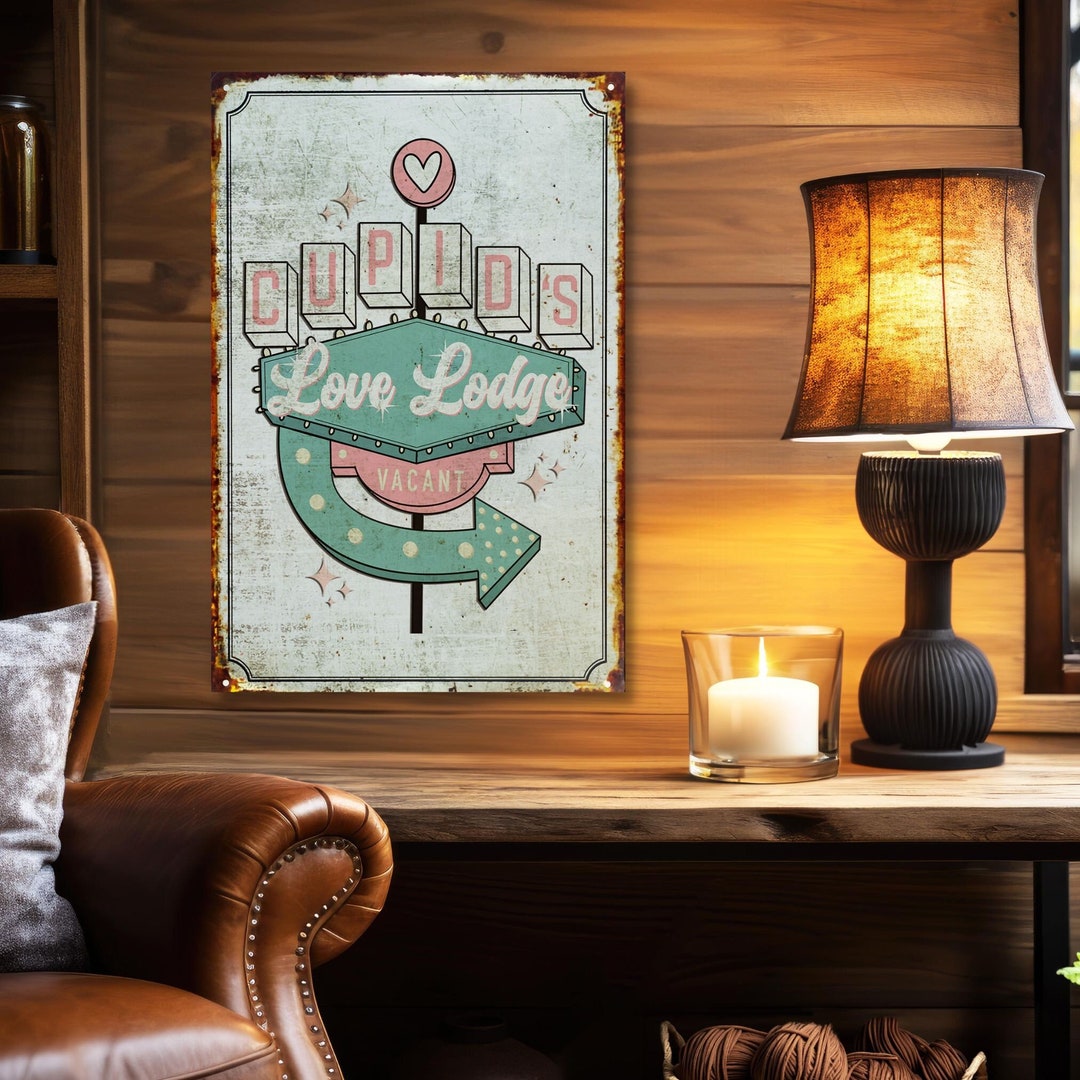 Cupids Love Lodge, Faux Metal Sign, Vintage Valentines Decorations ...