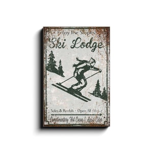 Ski Lodge Sign, Vintage Travel Poster, Christmas Canvas Wall Art ...