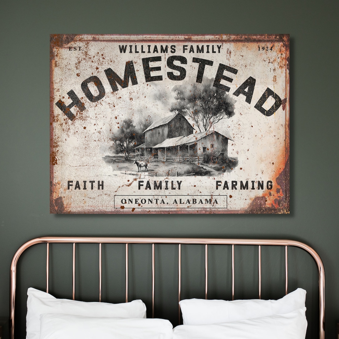 Personalized Homestead Sign, Faux Metal Art, Large Canvas Wall Art ...