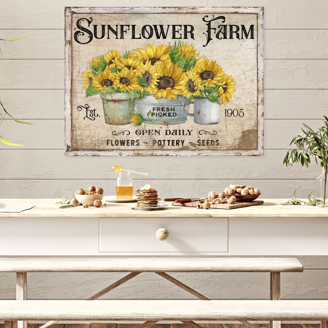 Sunflower Wall Art, Canvas Wall Art, Vintage Fall Decor, Nostalgic ...