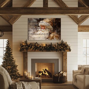 Vintage Santa Claus Canvas Wall Art, Faux Wood Christmas Decor - Etsy