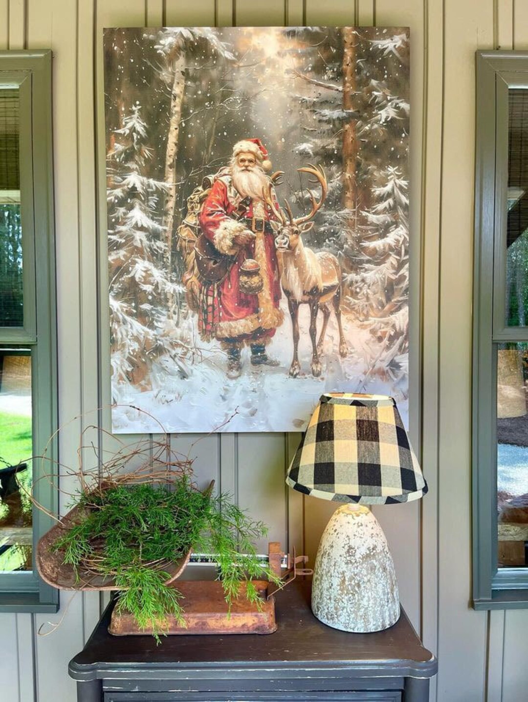 Woodland Santa, Vintage Christmas Decor, Christmas Canvas Art ...
