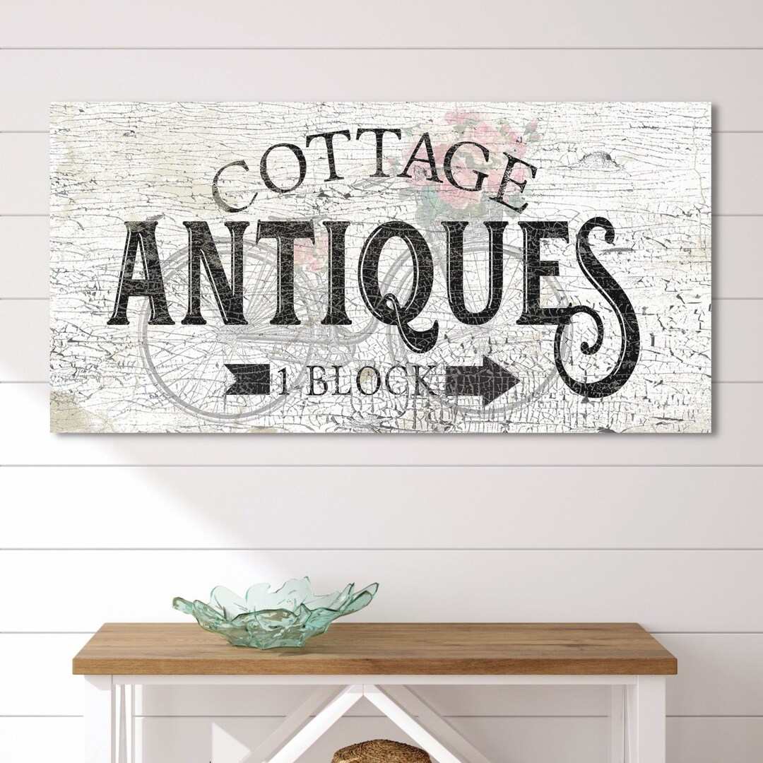 Cottage Antiques Sign, Modern Farmhouse Decor, Large Canvas Wall Art ...