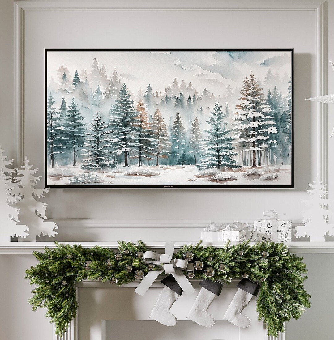 Snowy Forest TV Art, Christmas Pines TV Art, Samsung TV Art, Digital ...