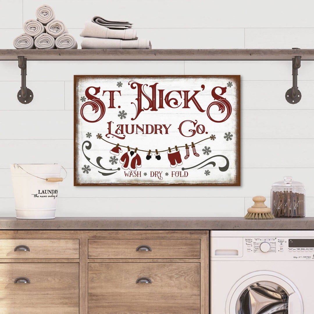 St Nicks Laundry Co, Vintage Holiday Sign, Christmas Decor, Santa ...