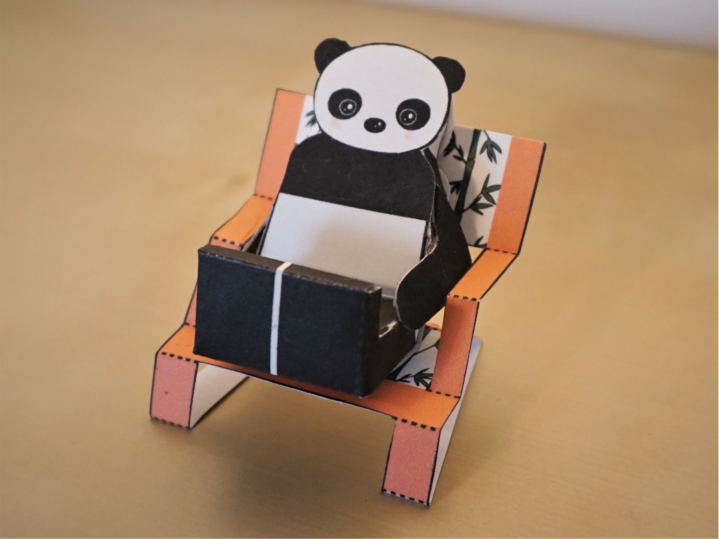 Papercraft Panda Desk Buddy With Bamboo Deckchair and Fact / - Etsy