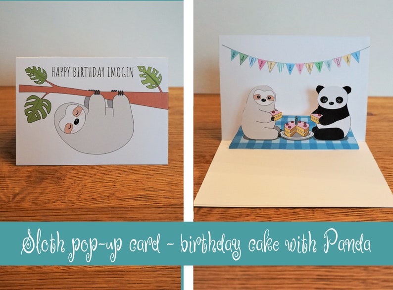 Sloth With Panda Pop-up Birthday Card Personalizable - Etsy UK