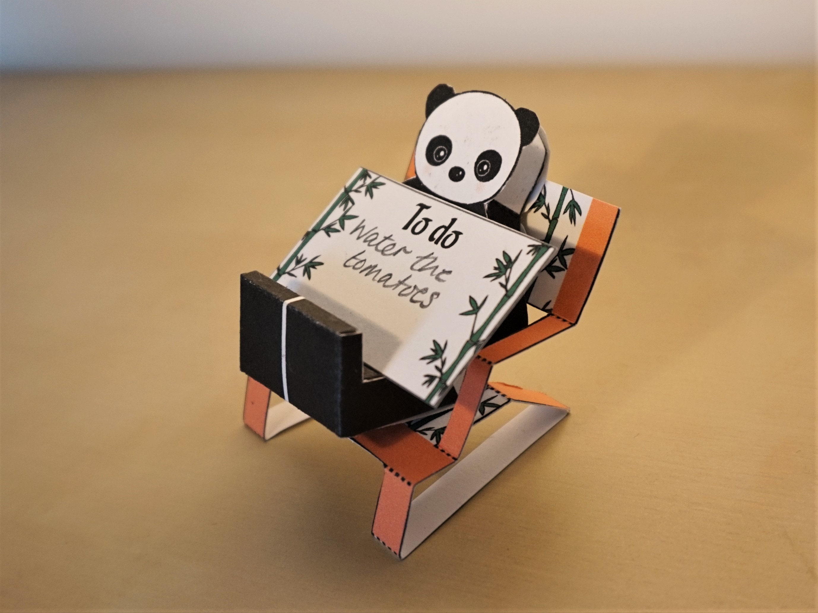 Papercraft Panda Desk Buddy With Bamboo Deckchair and Fact / - Etsy