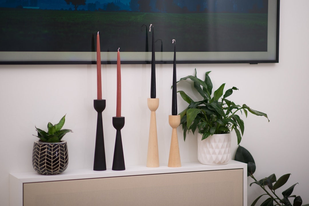 Maple Set of 2 Handturned Wood Candlestick Candle Holders 9" and 12" - Etsy