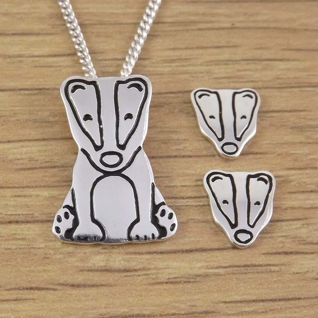 Badger jewellery set large pendant and stud earrings, handmade from ...