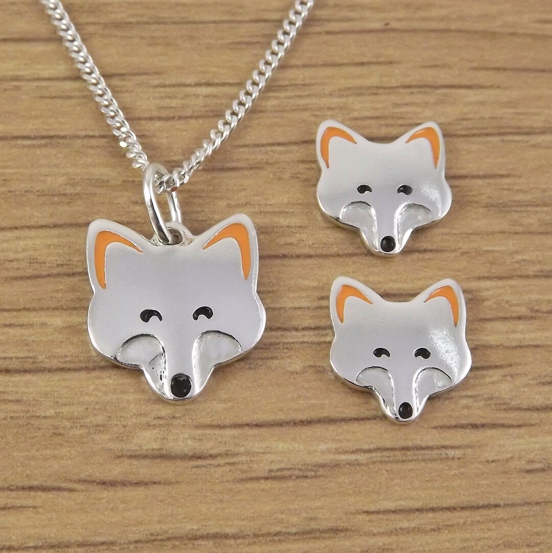 Fox jewellery set small pendant and stud earrings, handmade from ...