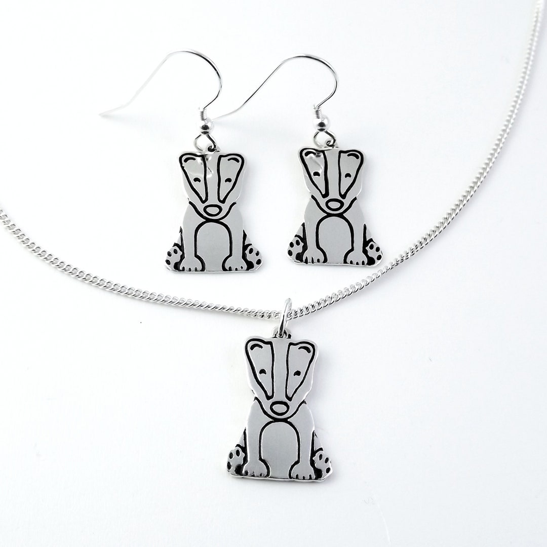 Badger Jewellery Set - Large Pendant and Drop Earrings, Handmade From ...