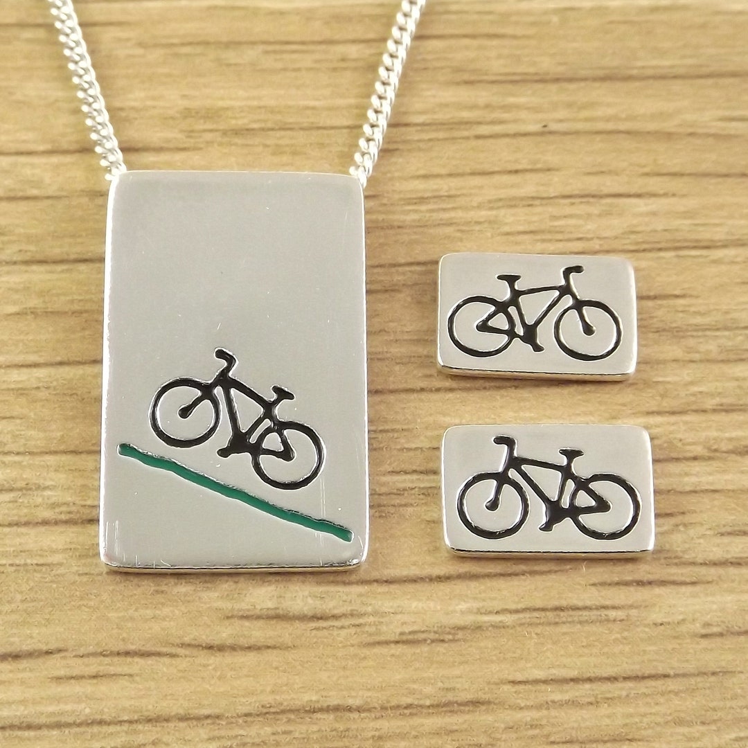Mountain Bike Jewellery Set - Large Pendant and Stud Earrings, Handmade ...