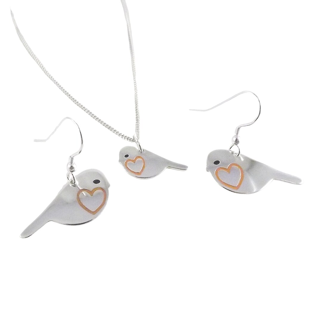 Robin jewellery set - small pendant and drop earrings, handmade from ...