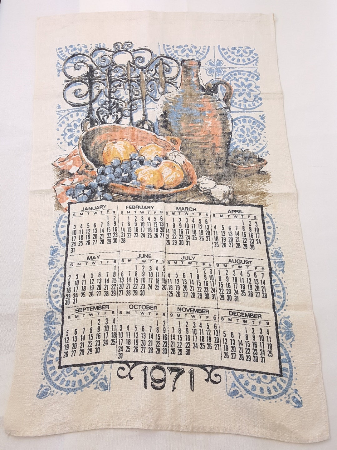 Vintage Mid Century 1971 Calendar Linen Wall Decor - Etsy