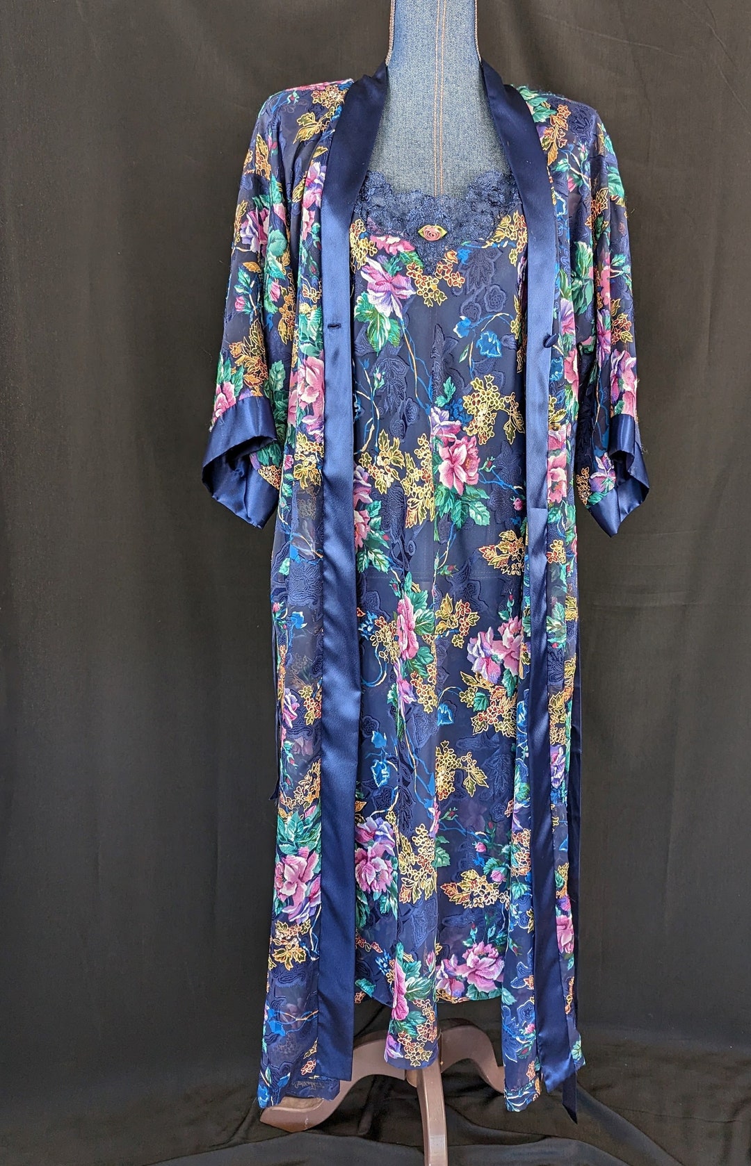Vintage Slip Nightgown and Robe Set Floral Sheer Blue - Etsy