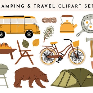 Travel Vector Clipart Set. Camping Nature Clip Art Bundle. Adventure ...