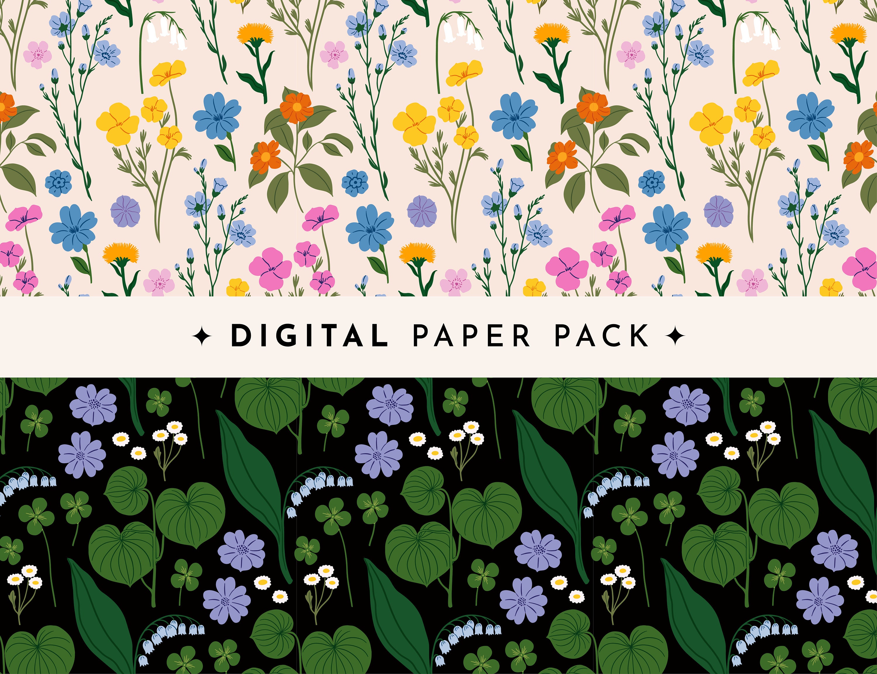 Vintage Flower Market Garden Digital Papers. Retro Floral Scrapbook ...