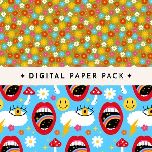 Groovy Retro Patterns. Retro Smiley Face Seamless Pattern Bundle ...