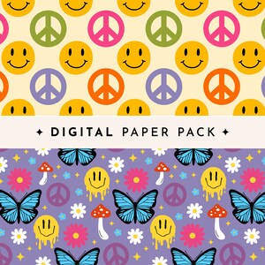 Groovy Retro Patterns. Retro Smiley Face Seamless Pattern Bundle ...