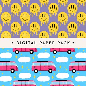 Groovy Retro Patterns. Retro Smiley Face Seamless Pattern Bundle ...