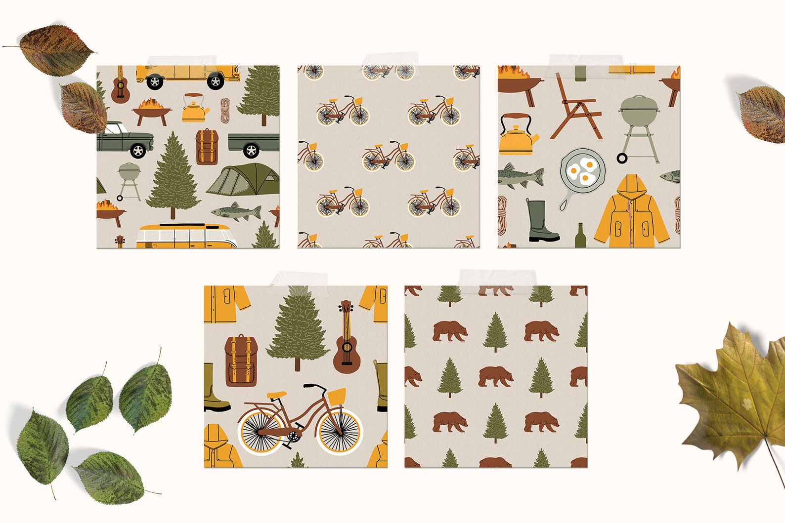 Camping Nature Travel Vector Clipart & Pattern Bundle. Adventure ...