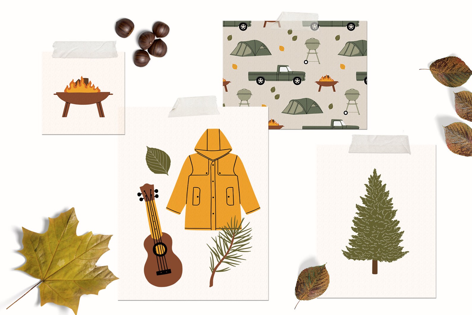 Camping Nature Travel Vector Clipart & Pattern Bundle. Adventure ...