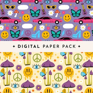Groovy Retro Patterns. Retro Smiley Face Seamless Pattern Bundle ...