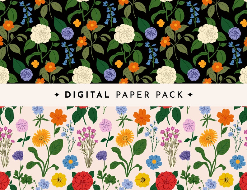 Vintage Flower Market Garden Digital Papers. Retro Floral Scrapbook ...