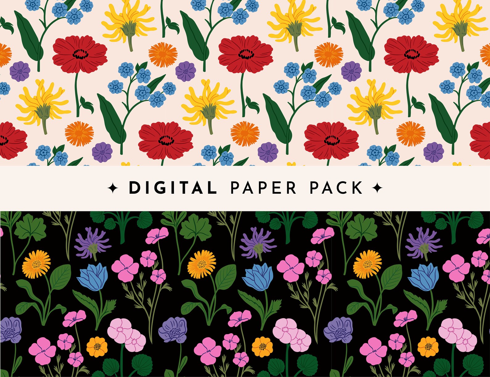 Vintage Flower Gallery Garden Digital Papers. Retro Floral - Etsy