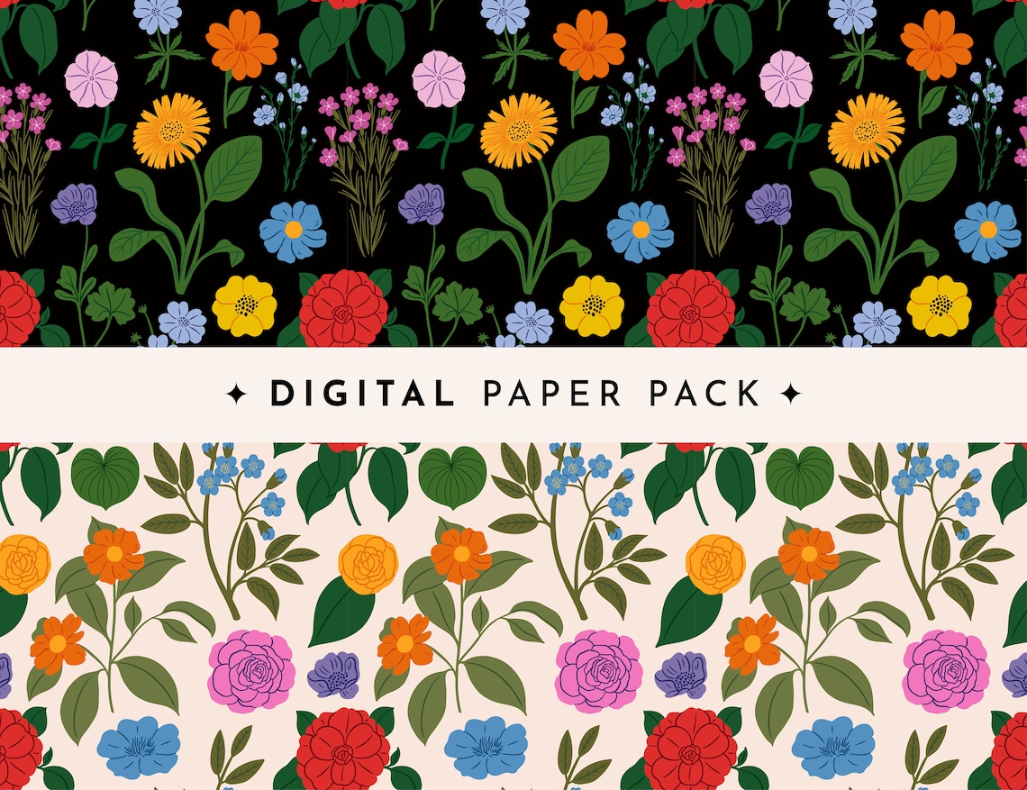 Vintage Flower Gallery Garden Digital Papers. Retro Floral - Etsy