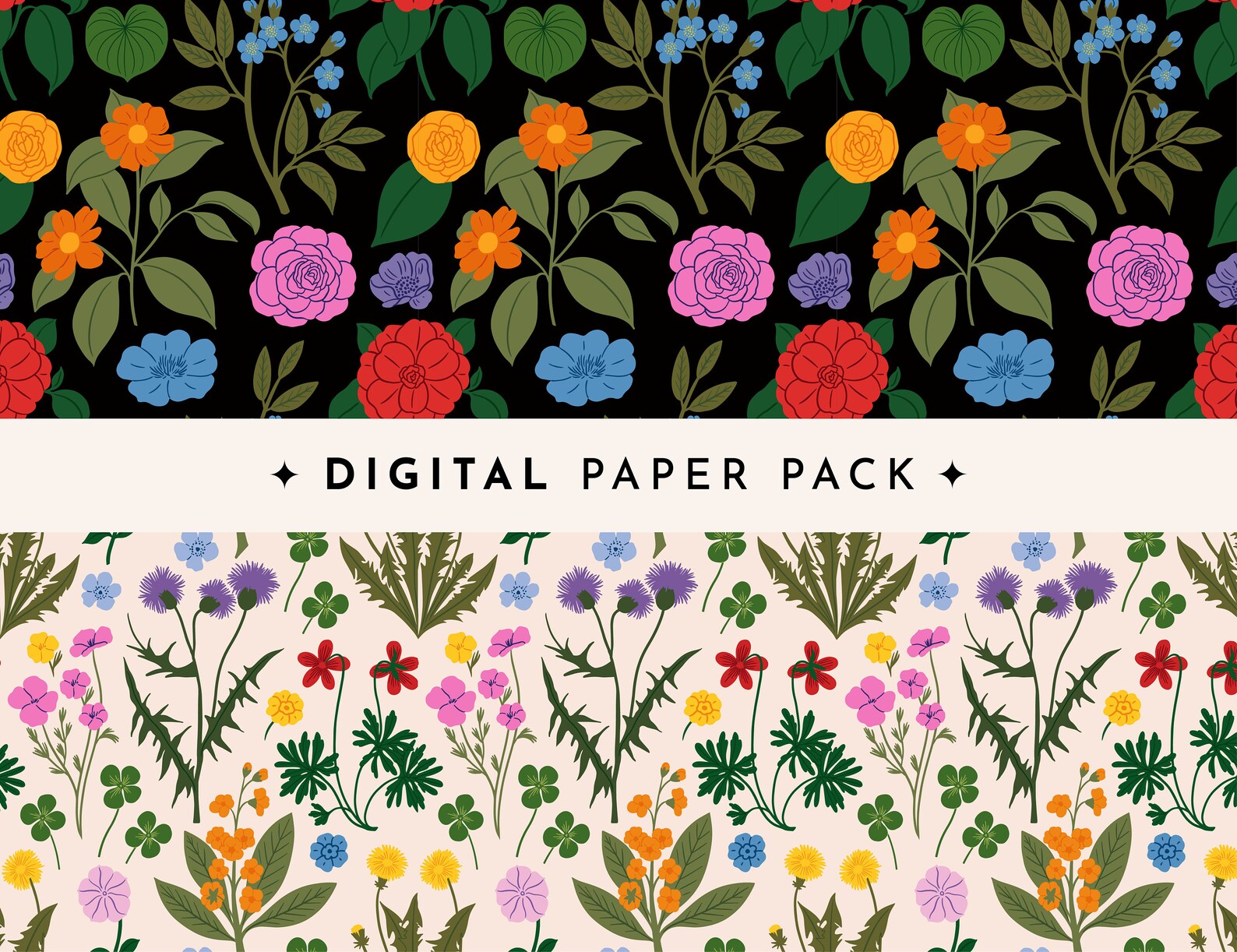 Vintage Flower Market Garden Digital Papers. Retro Floral Scrapbook ...
