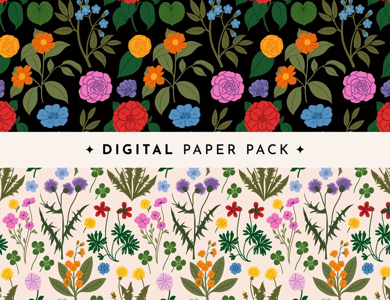 Vintage Flower Market Garden Digital Papers. Retro Floral Scrapbook ...