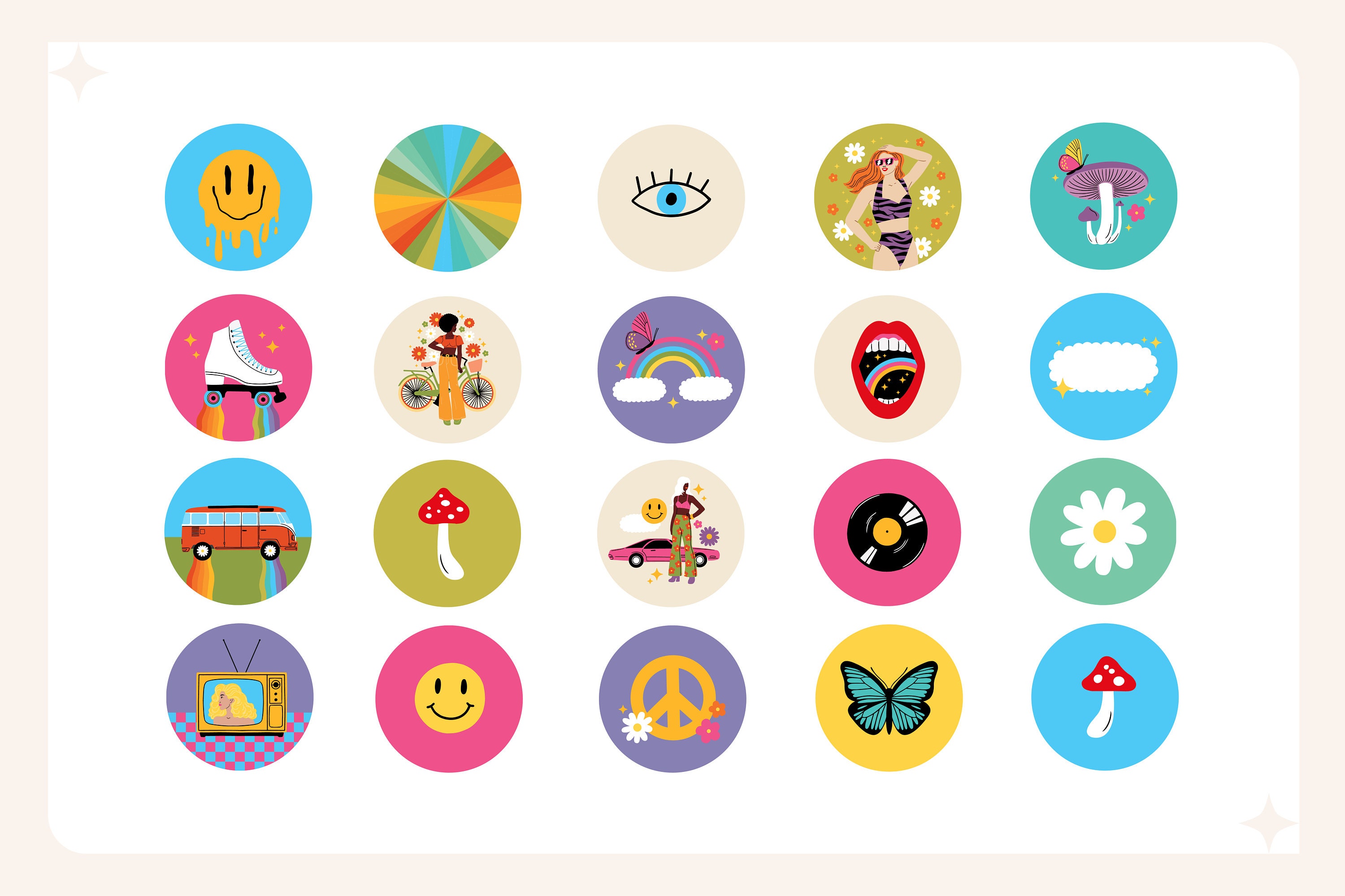 Retro Groovy Instagram Highlight Covers. Psychedelic Hippie Instagram ...