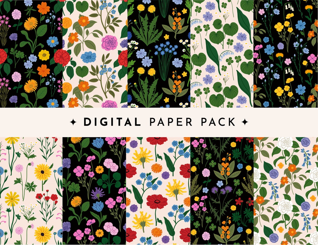 Vintage Flower Gallery Garden Digital Papers. Retro Floral Scrapbook ...
