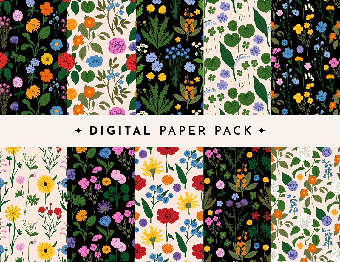 Vintage Flower Gallery Garden Digital Papers. Retro Floral - Etsy