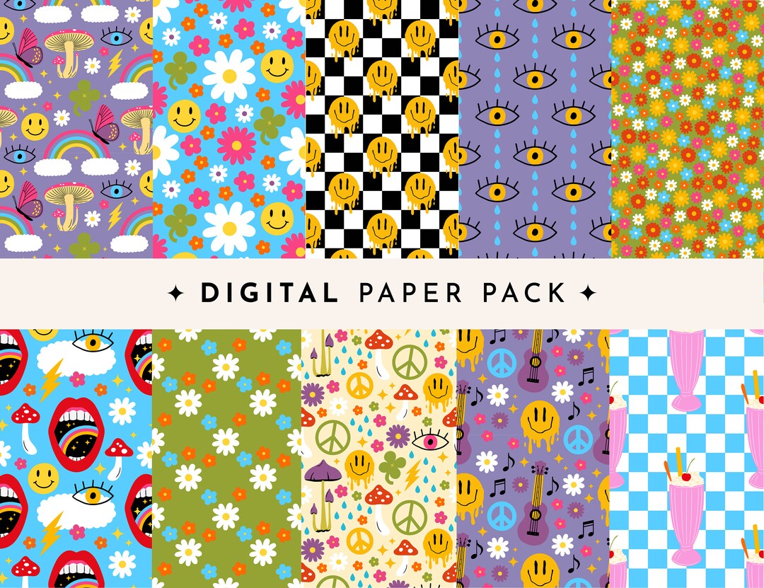 Groovy Retro Patterns. Retro Smiley Face Seamless Pattern Bundle ...