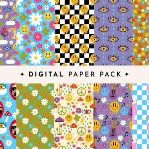 Groovy Retro Patterns. Retro Smiley Face Seamless Pattern Bundle ...