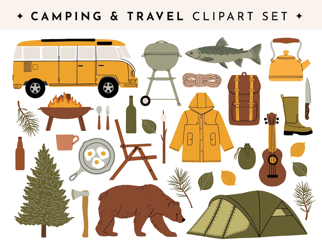 Travel Vector Clipart Set. Camping Nature Clip Art Bundle. Adventure ...