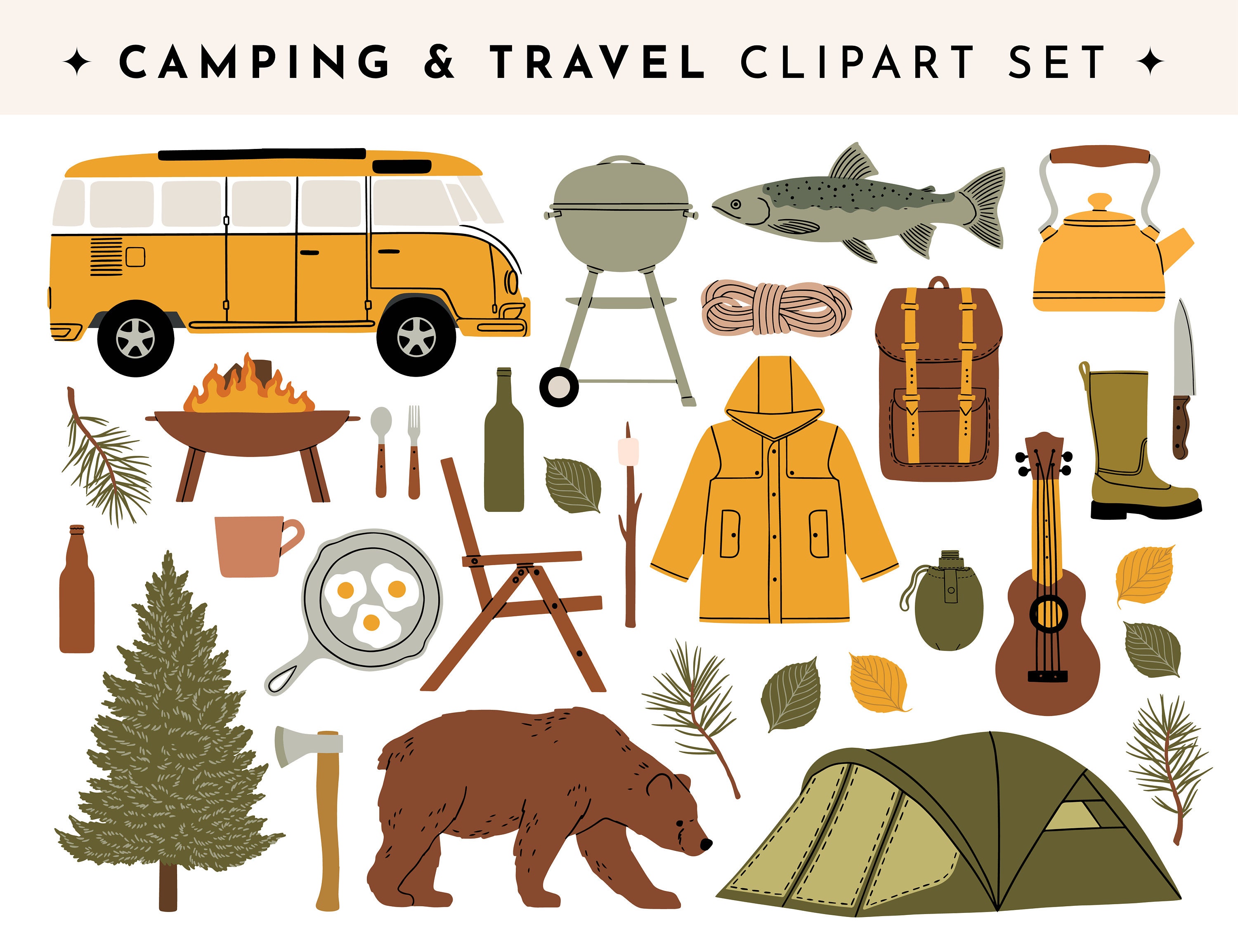 Travel Vector Clipart Set. Camping Nature Clip Art Bundle. - Etsy