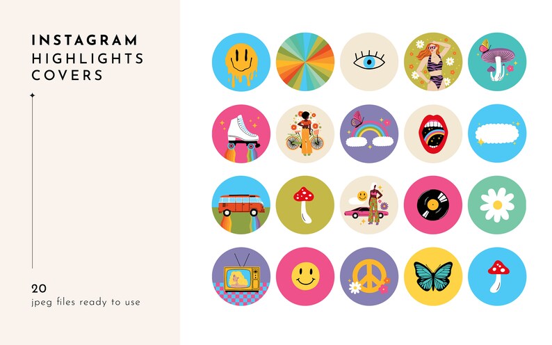 Retro Groovy Instagram Highlight Covers. Psychedelic Hippie Instagram ...