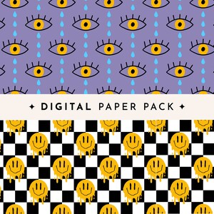 Groovy Retro Patterns. Retro Smiley Face Seamless Pattern Bundle ...