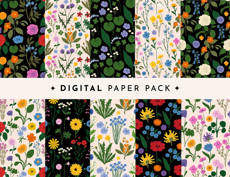 Vintage Flower Market Garden Digital Papers. Retro Floral Scrapbook ...