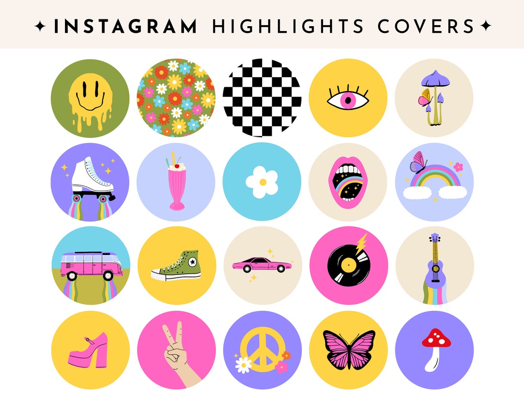 Retro Y2K Groovy Instagram Highlight Covers. Psychedelic Hippie ...