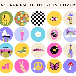 Retro Y2K Groovy Instagram Highlight Covers. Psychedelic Hippie ...