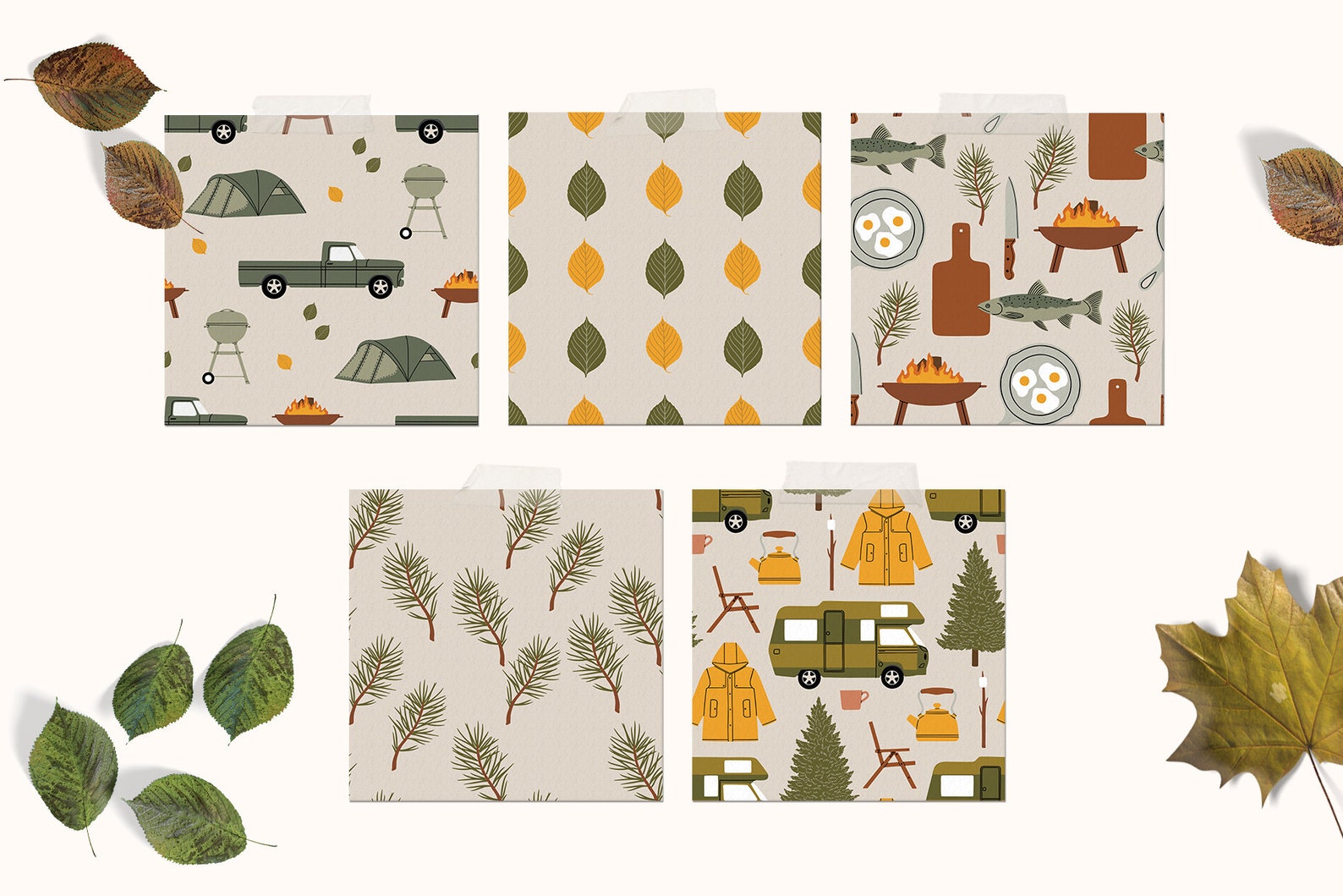 Camping Nature Travel Vector Clipart & Pattern Bundle. Adventure ...