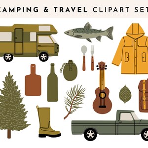 Travel Vector Clipart Set. Camping Nature Clip Art Bundle. Adventure ...