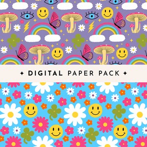 Groovy Retro Patterns. Retro Smiley Face Seamless Pattern Bundle ...